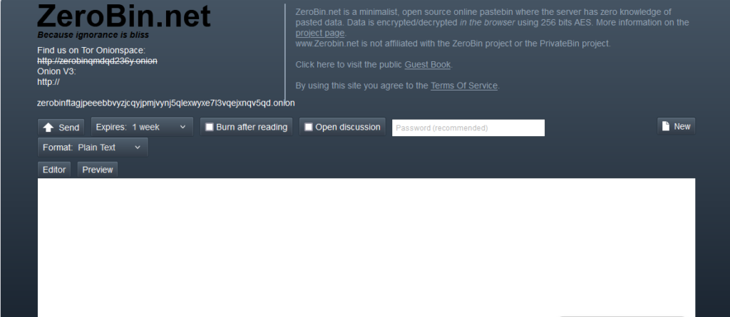 Zerobin Dark Web : A Alternative to Pastebin - Hidden Wiki
